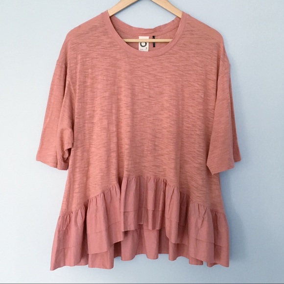 Anthropologie | Tops | Akemi Kin Cascade Peplum Top Ruffled Hem Coral ...